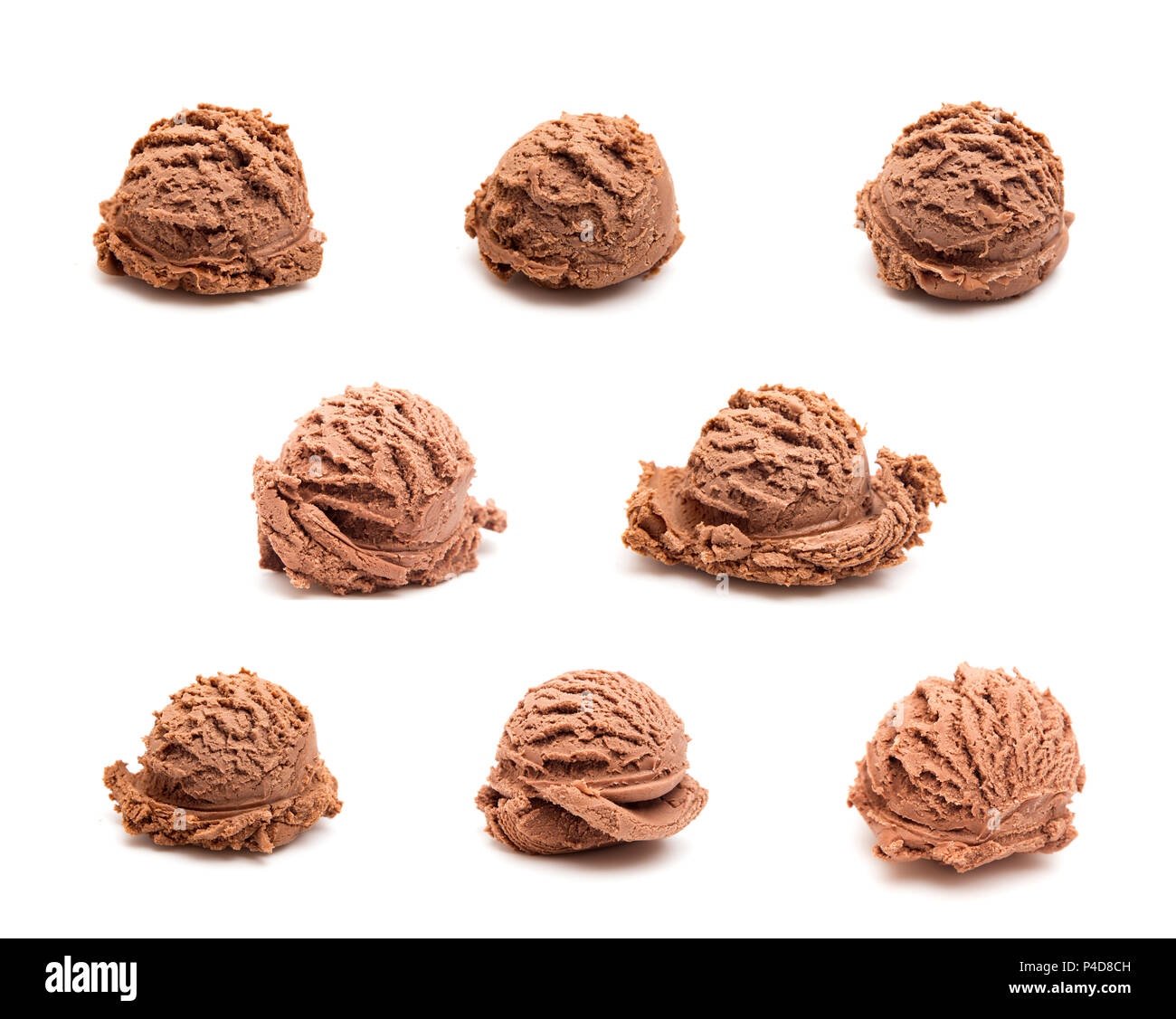 Eight Different Scoops of Chocolate Ice Cream on a White Background ...