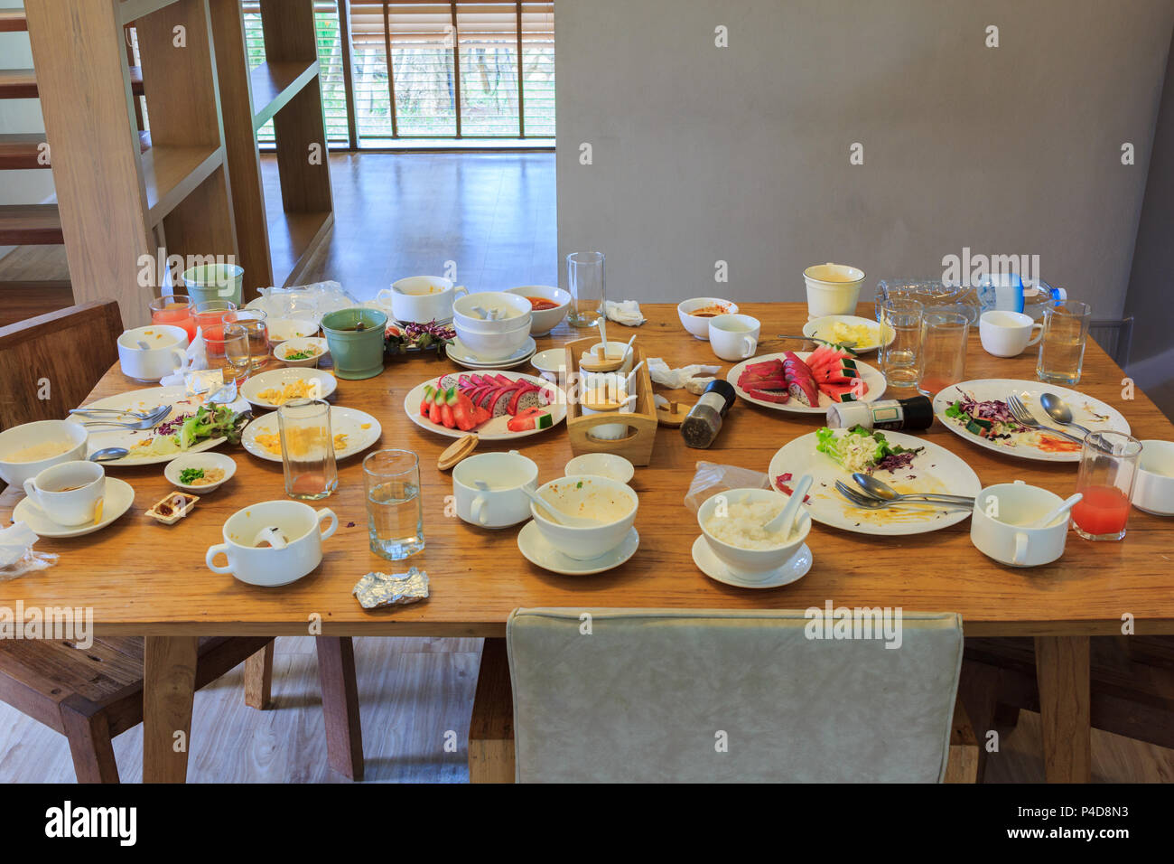 After finished eating on breakfast table at the morning time Stock ...