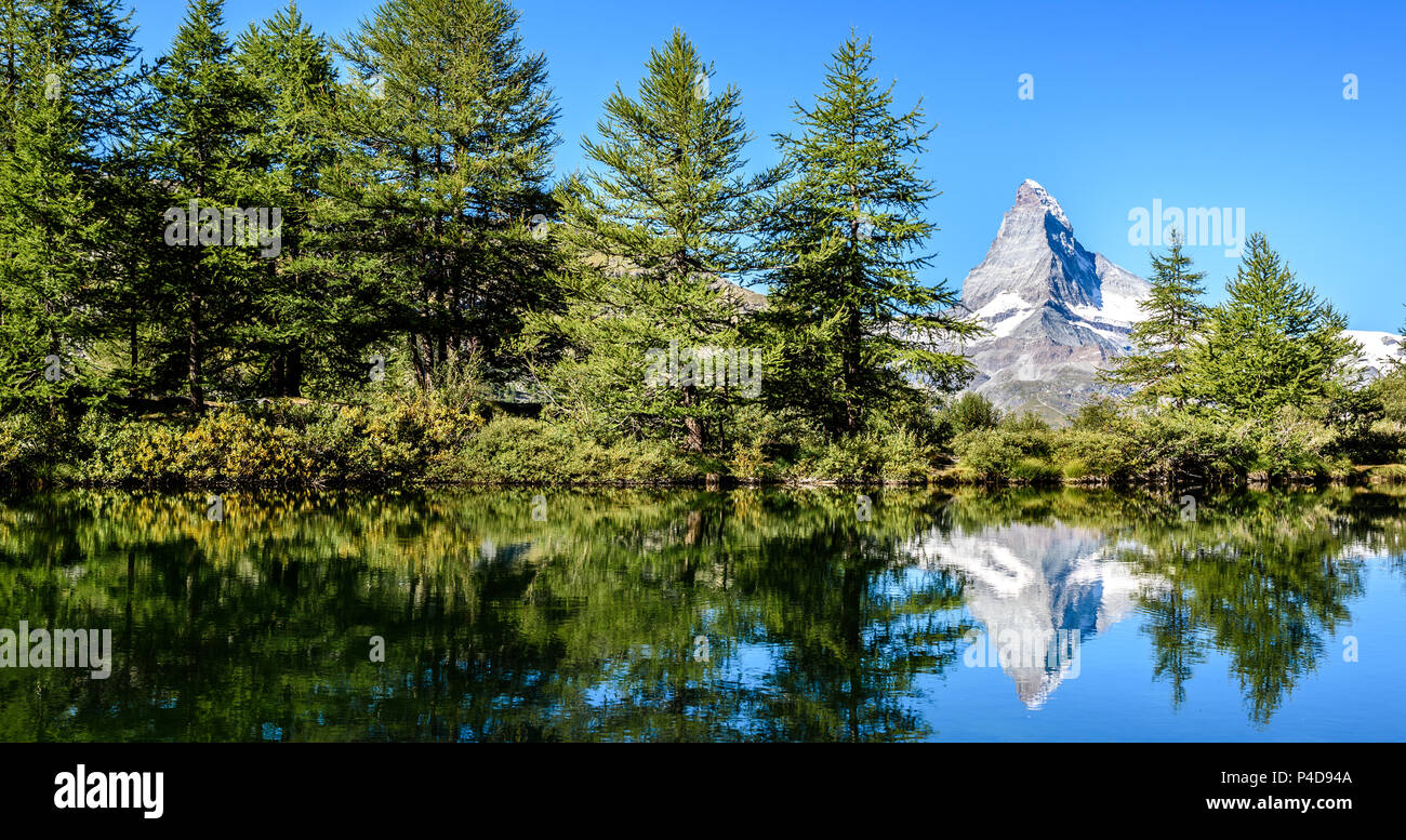 Grindjisee - beautiful lake with reflection of Matterhorn at Zermatt ...