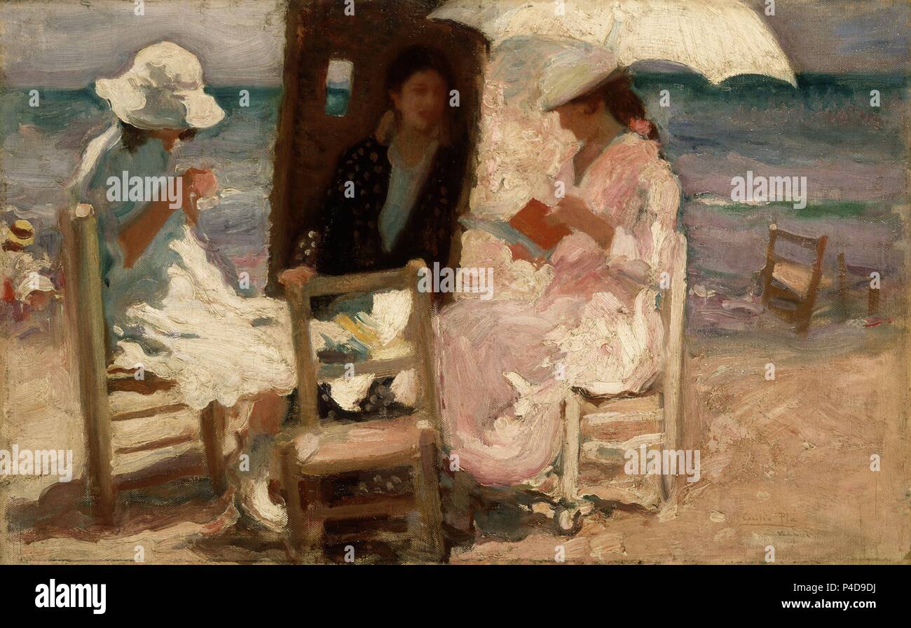 EN LA PLAYA DE VALENCIA - OLEO LIENZO - 41x65 CM. Author: Cecilio Pla y ...