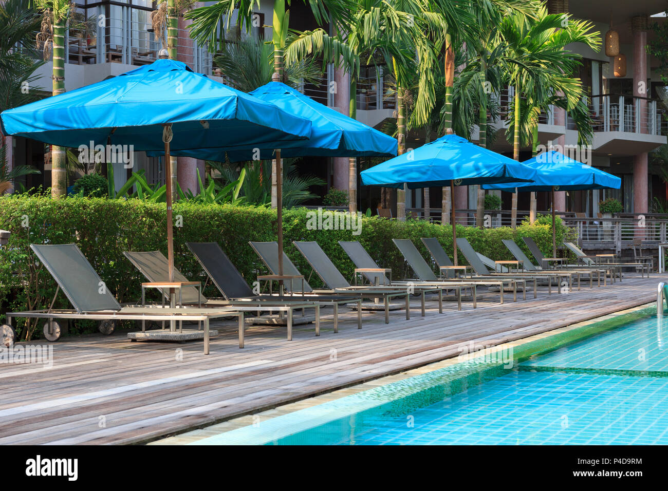 Relax bed on swimming pool at luxury hotel Stock Photo - Alamy