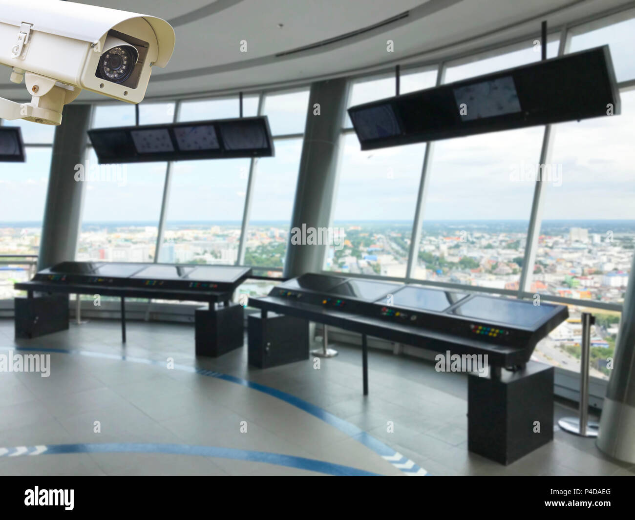 The CCTV Security Camera operating on control tower aviation blur ...