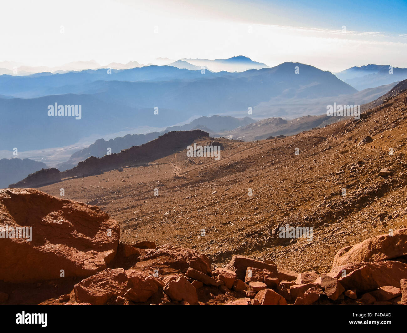 Tourists descend from the Mount Sinai after the night hike to the ...