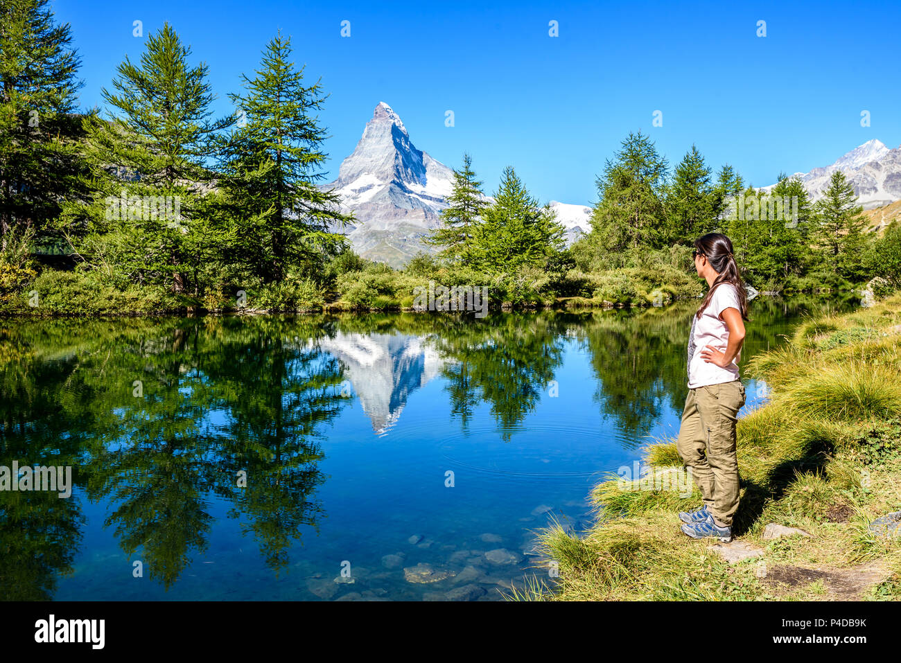 Grindjisee - beautiful lake with reflection of Matterhorn at Zermatt ...