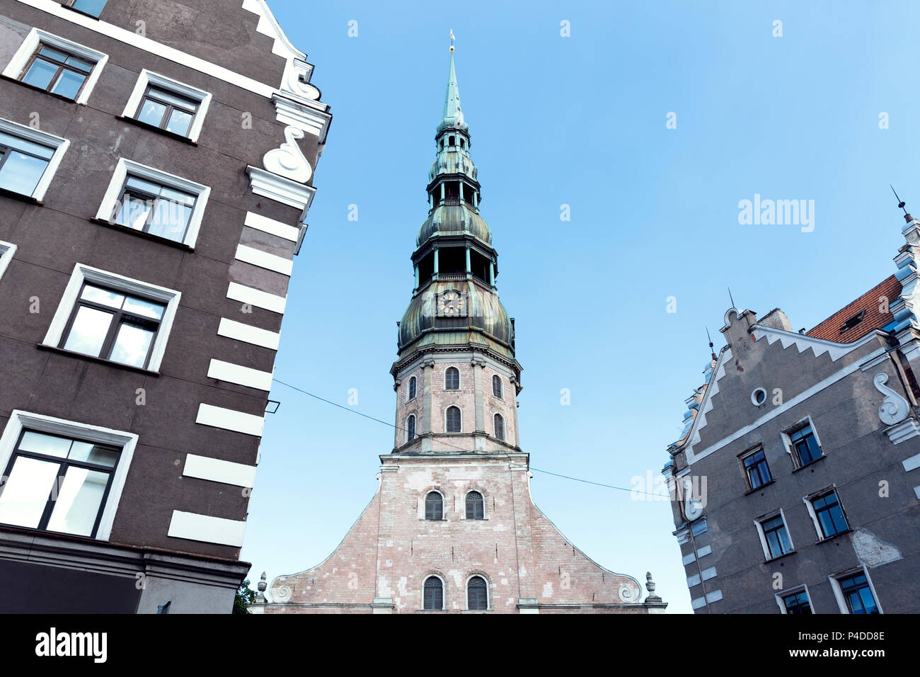 Saint Peter church in Old Town of Riga, Latvia. City tour, travel Stock ...