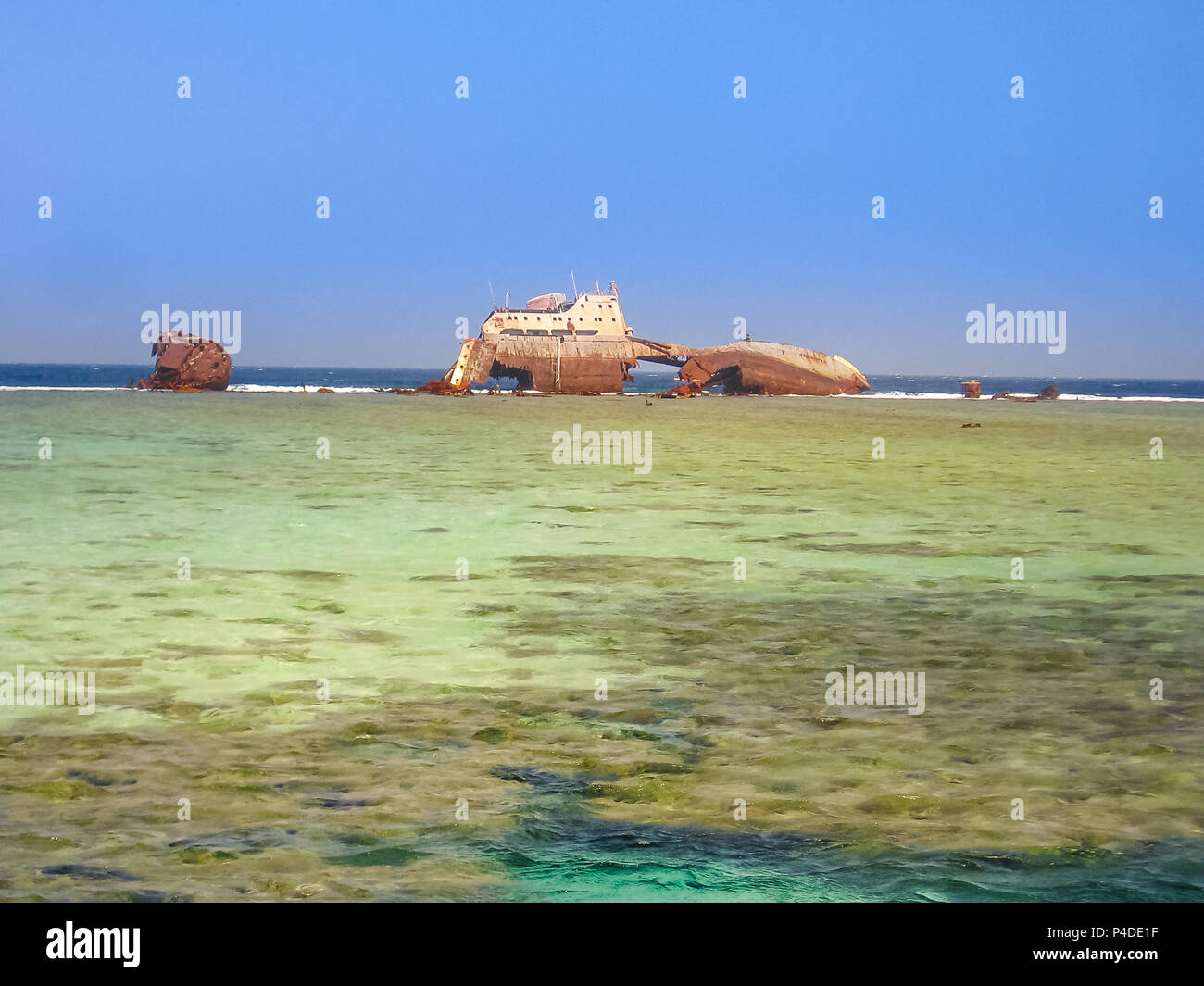 Landscape of shipwreck at Gordon Reef in the Tiran straits , in the Red ...