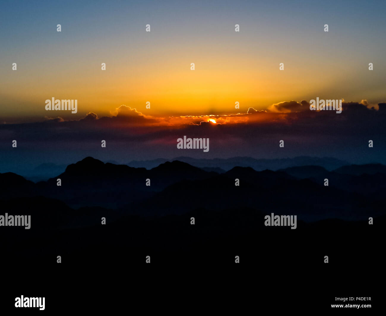 Holy summit of Mount Sinai aerial view, Aka Jebel Musa, 2285 meters, at ...