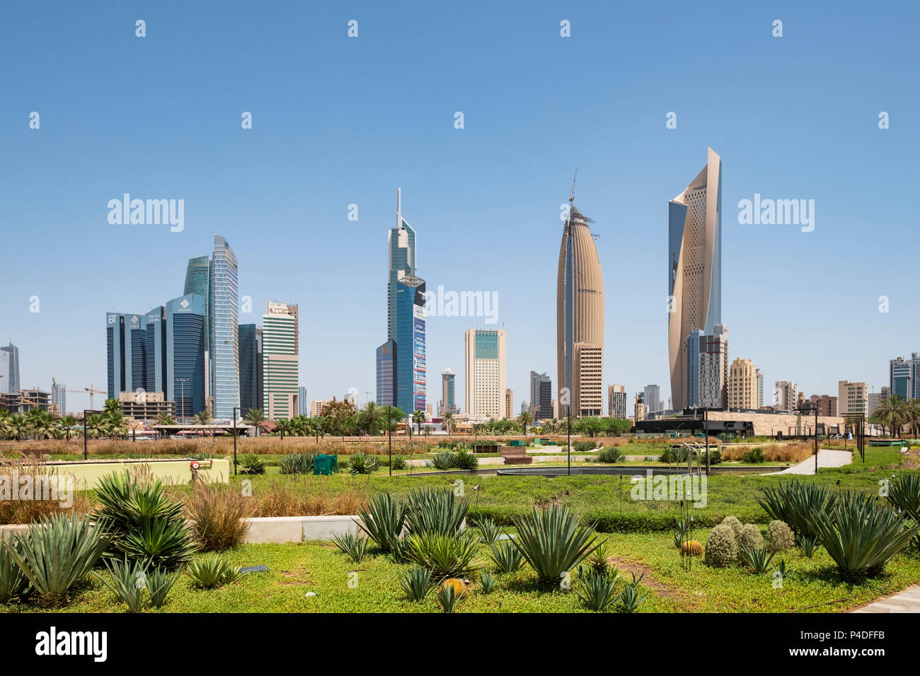 Skyline of CBD Central Business District from Al Shaheed Park in Kuwait ...