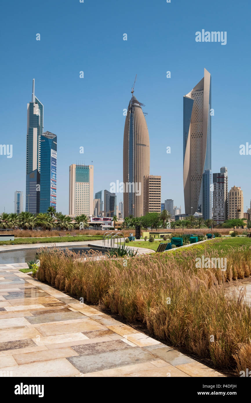 Skyline of CBD Central Business District from Al Shaheed Park in Kuwait ...