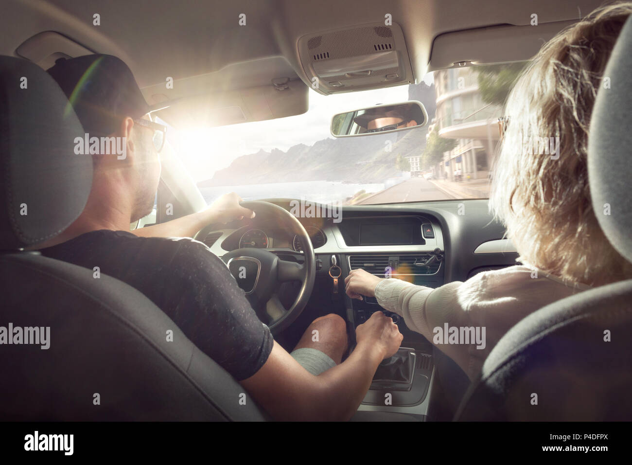 Couple car sun road hi-res stock photography and images - Alamy