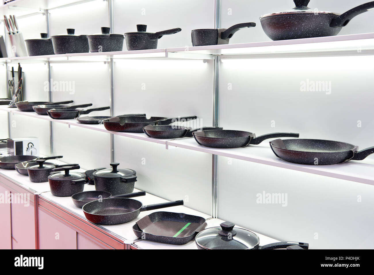 Hanging pans in kitchen hi-res stock photography and images - Alamy