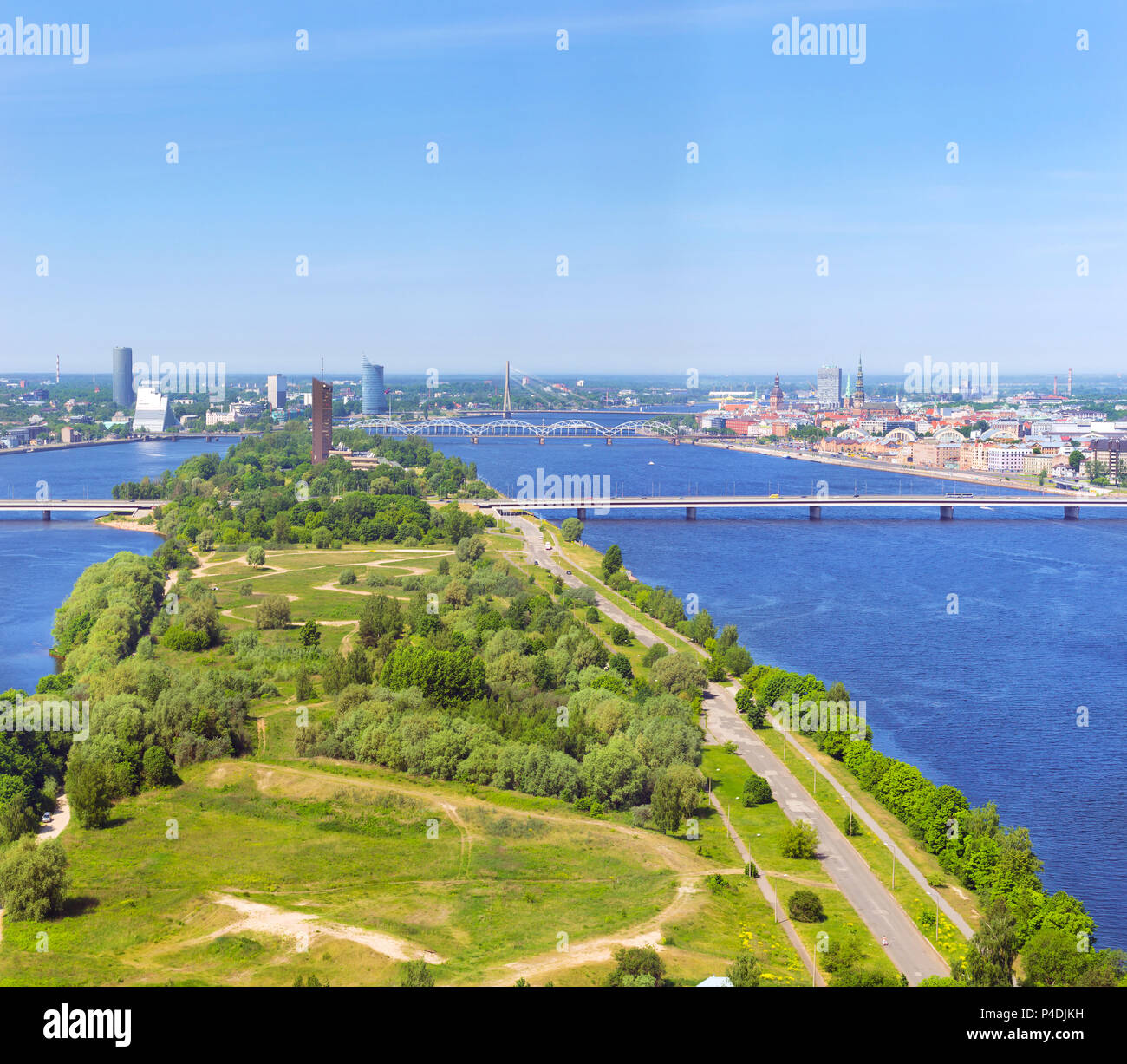 Summer aerial view of city Riga from the height of the TV tower. View ...