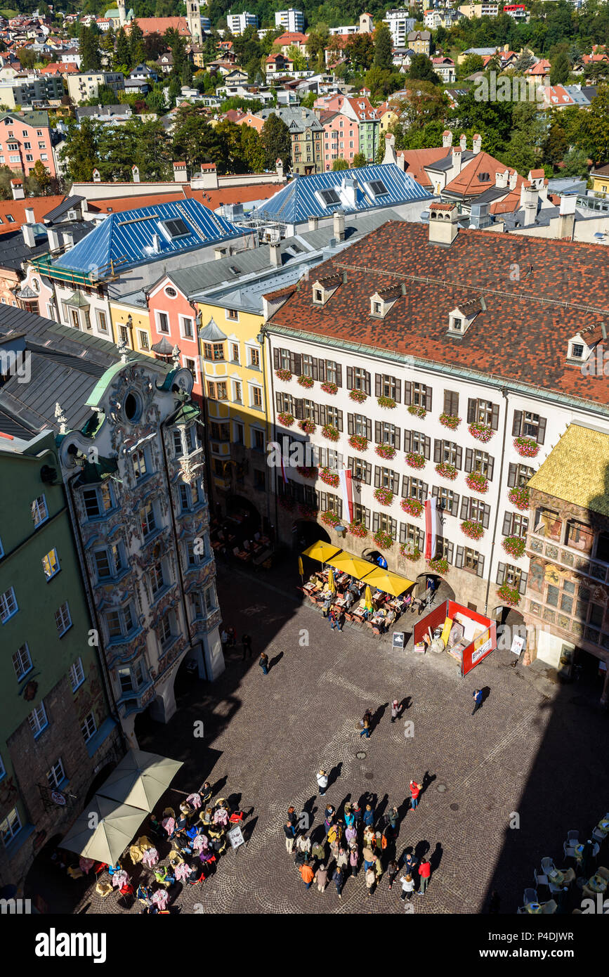 Beautiful view from tower in city center of Innsbruck, Austria Stock ...