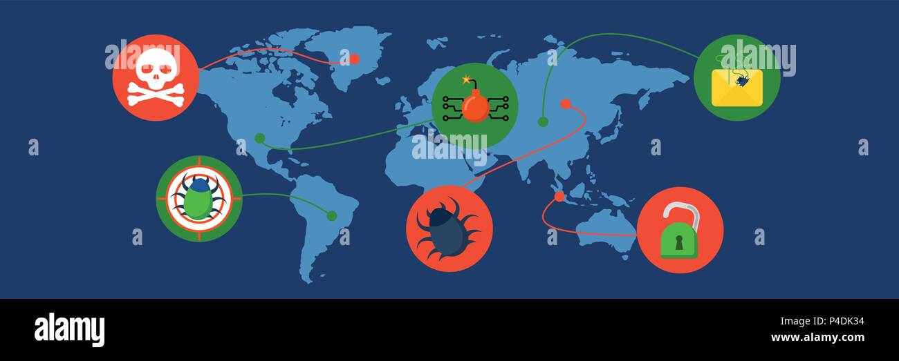 Global hacking atack banner horizontal, flat style Stock Vector Image ...