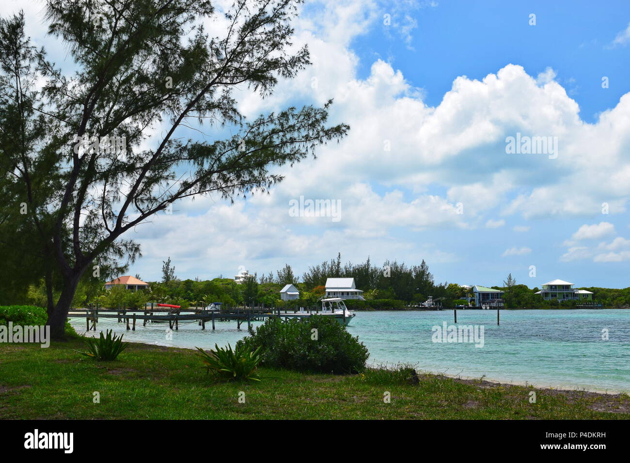 Turtle Bay in Green Turtle Cay in Bahamas. Pier on Caribbean clear blue ...