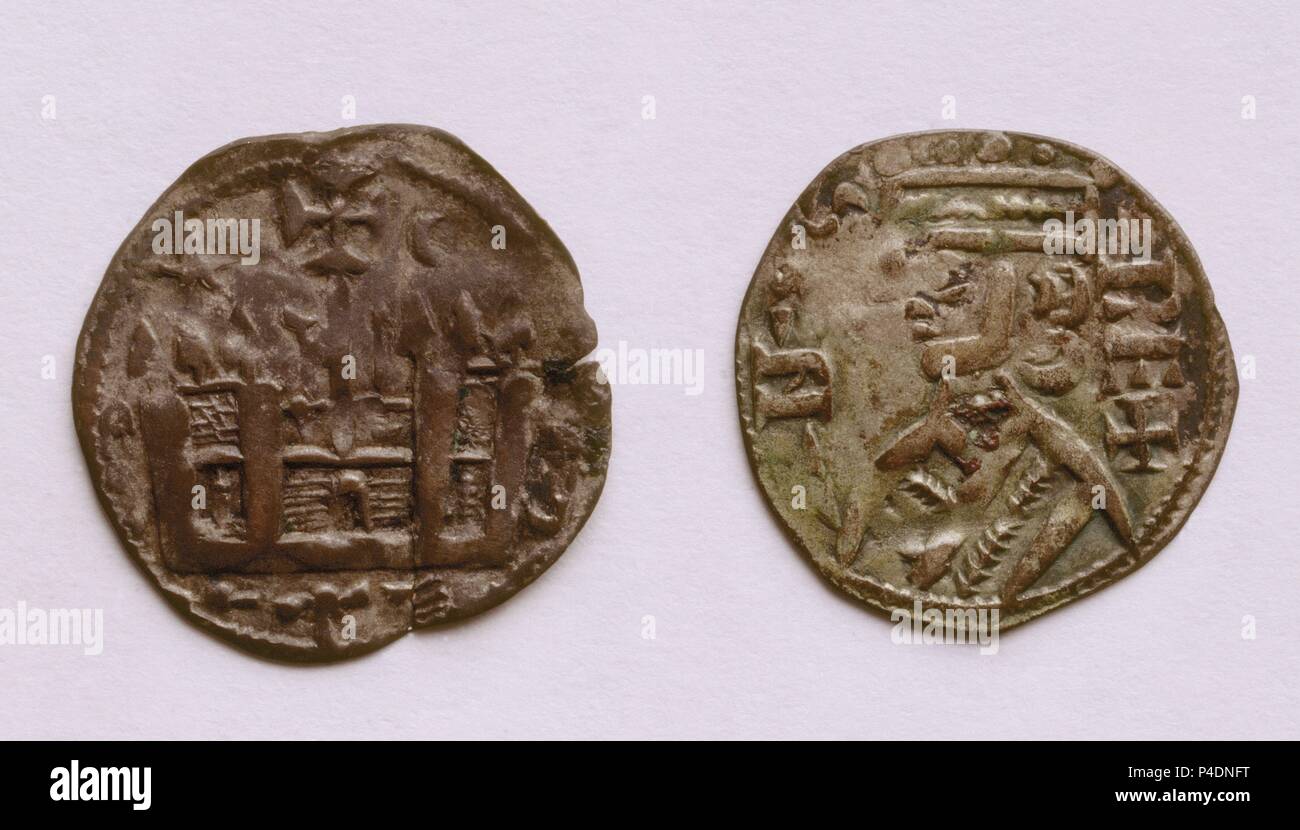 MONEDA REINADO ALFONSO VIII-VELLON DE CUENCA-ANVERSO (IZ) Y REVERSO (DH ...