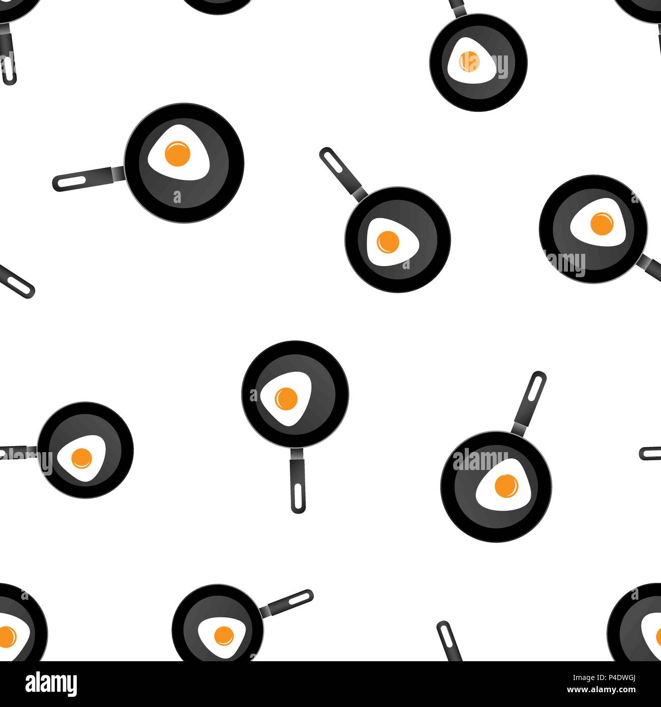 Realistic frying pan with egg icon seamless pattern background ...