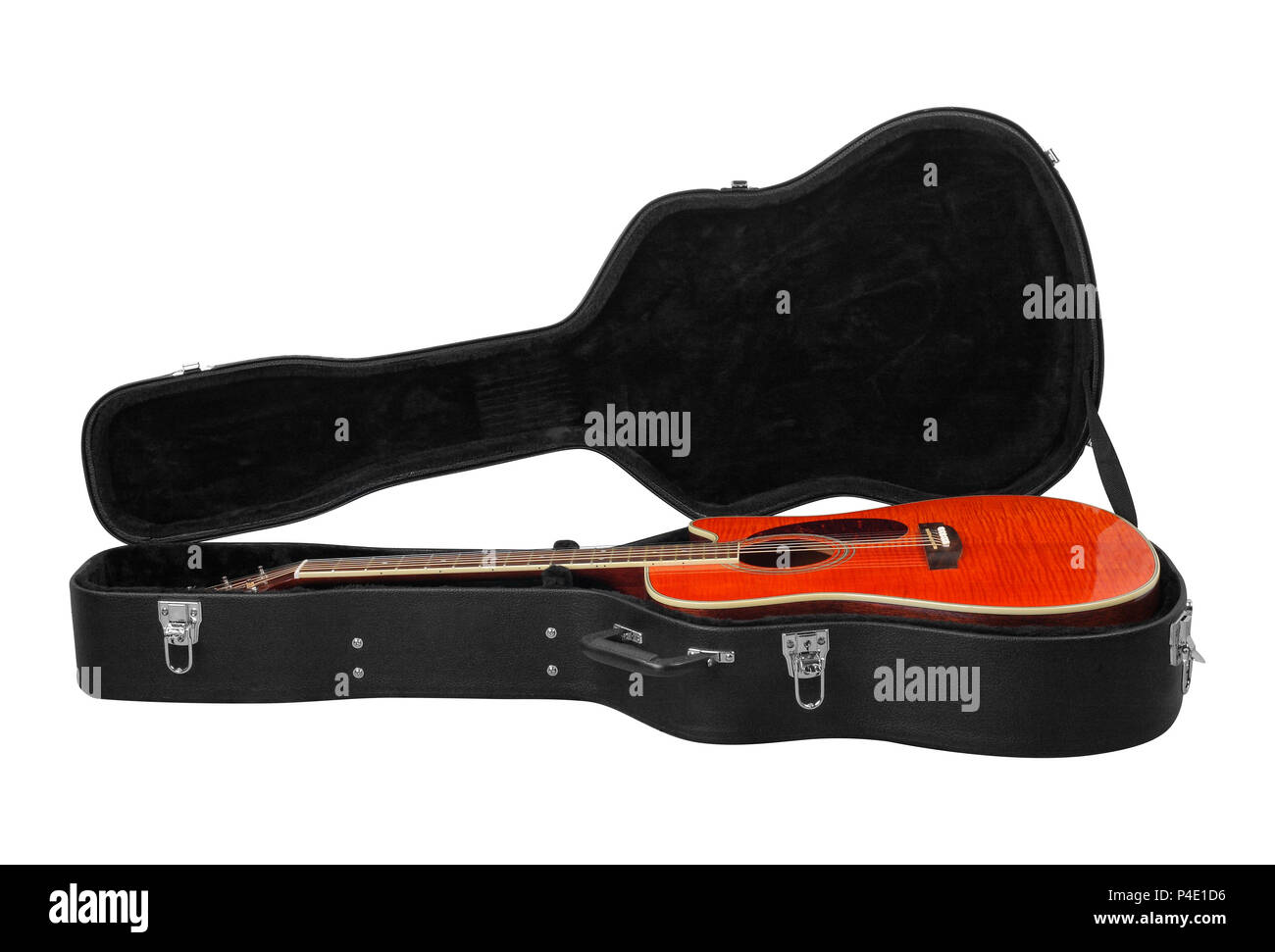 Musical instrument - Orange acoustic guitar in hard case on a white ...