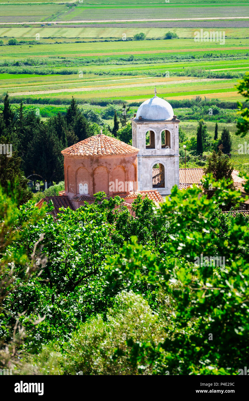 View over Byzantine Abbey of Pojan, Saint Mary Orthodox Church and ...