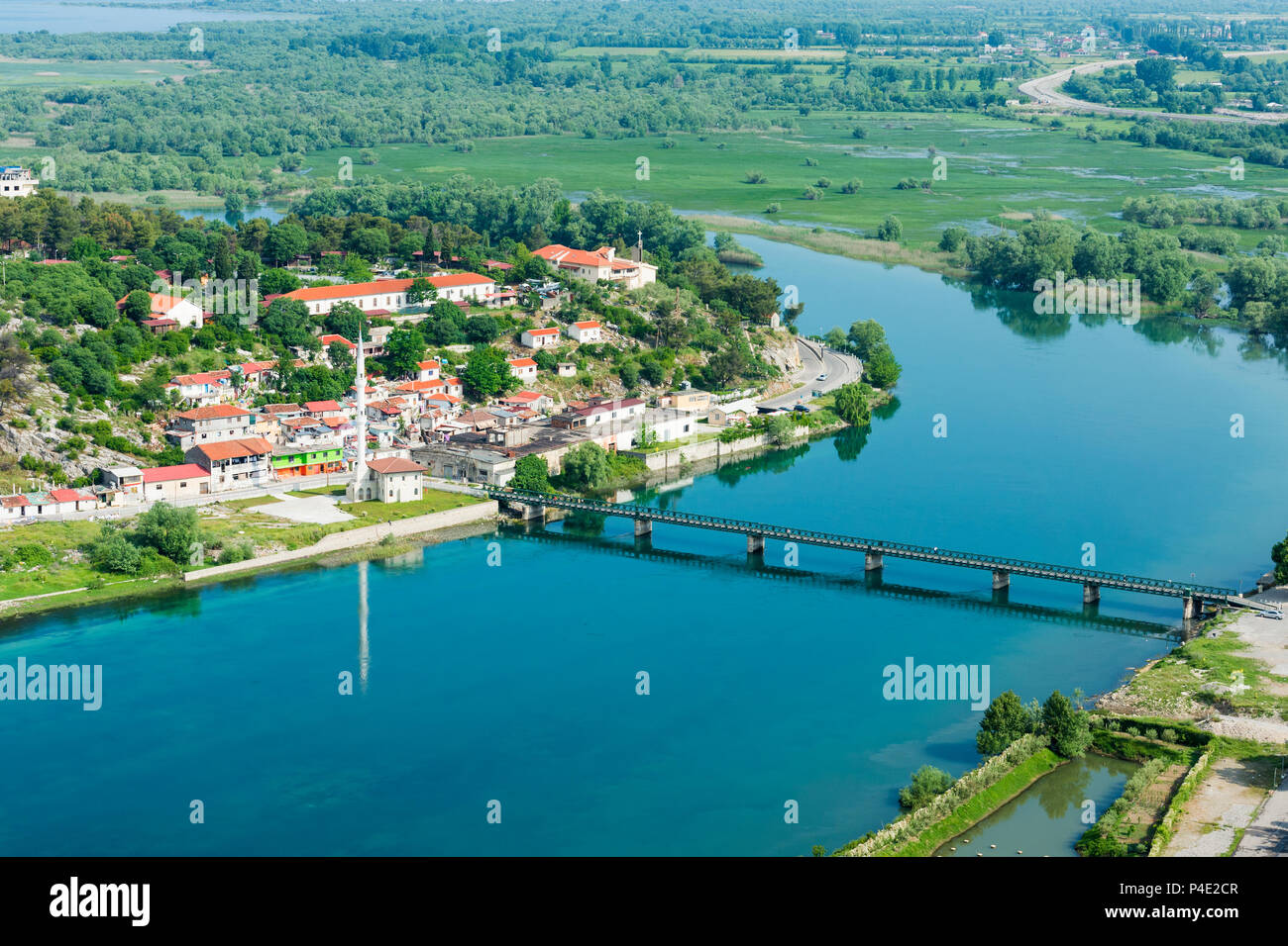View over Shkodra city and Bojana river from Rozafa castle, Shkodra ...