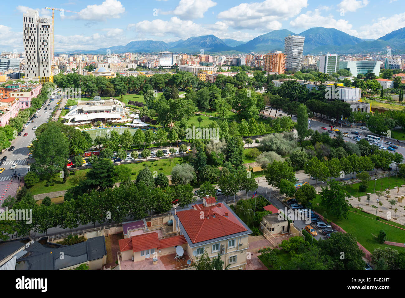 View over Tirana downtown, Rinia Park, Taivani center and new ...