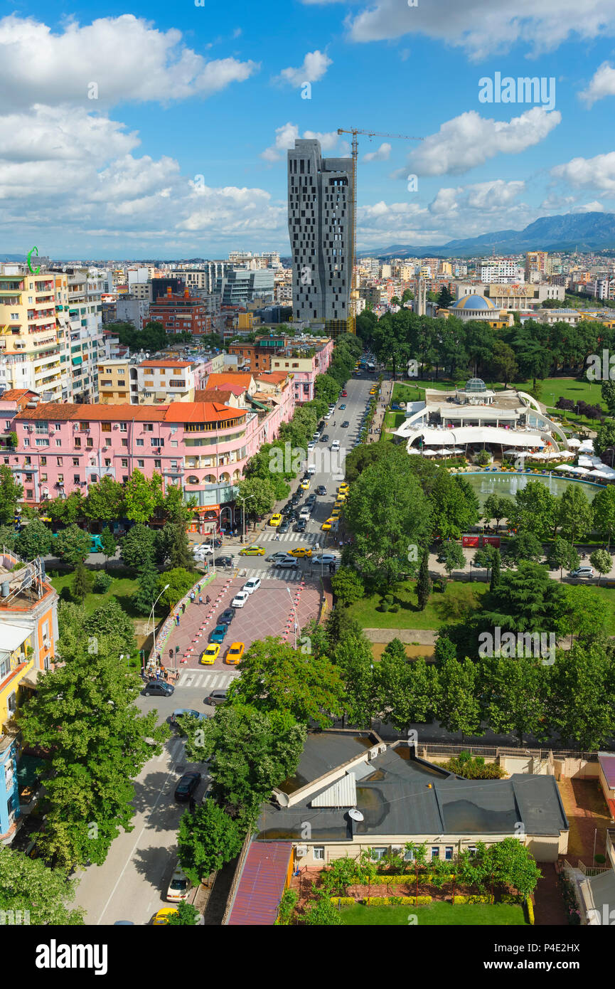 View over Tirana downtown, Rinia Park, Taivani center and new ...