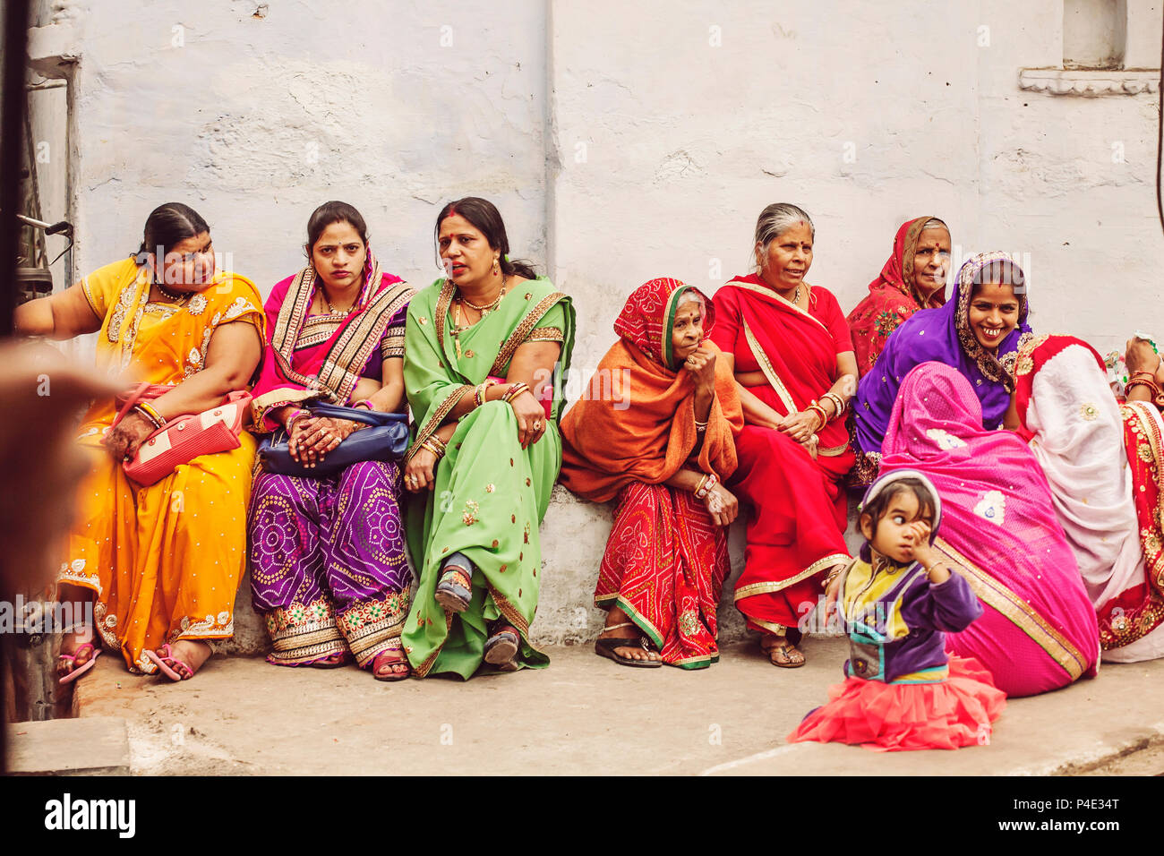 Udaipur, Rajasthan, India, February 6, 2018: Group of traditionally ...