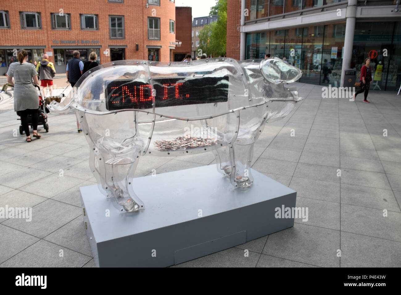 Community spend it piggy bank installation outside The Forum as part of ...