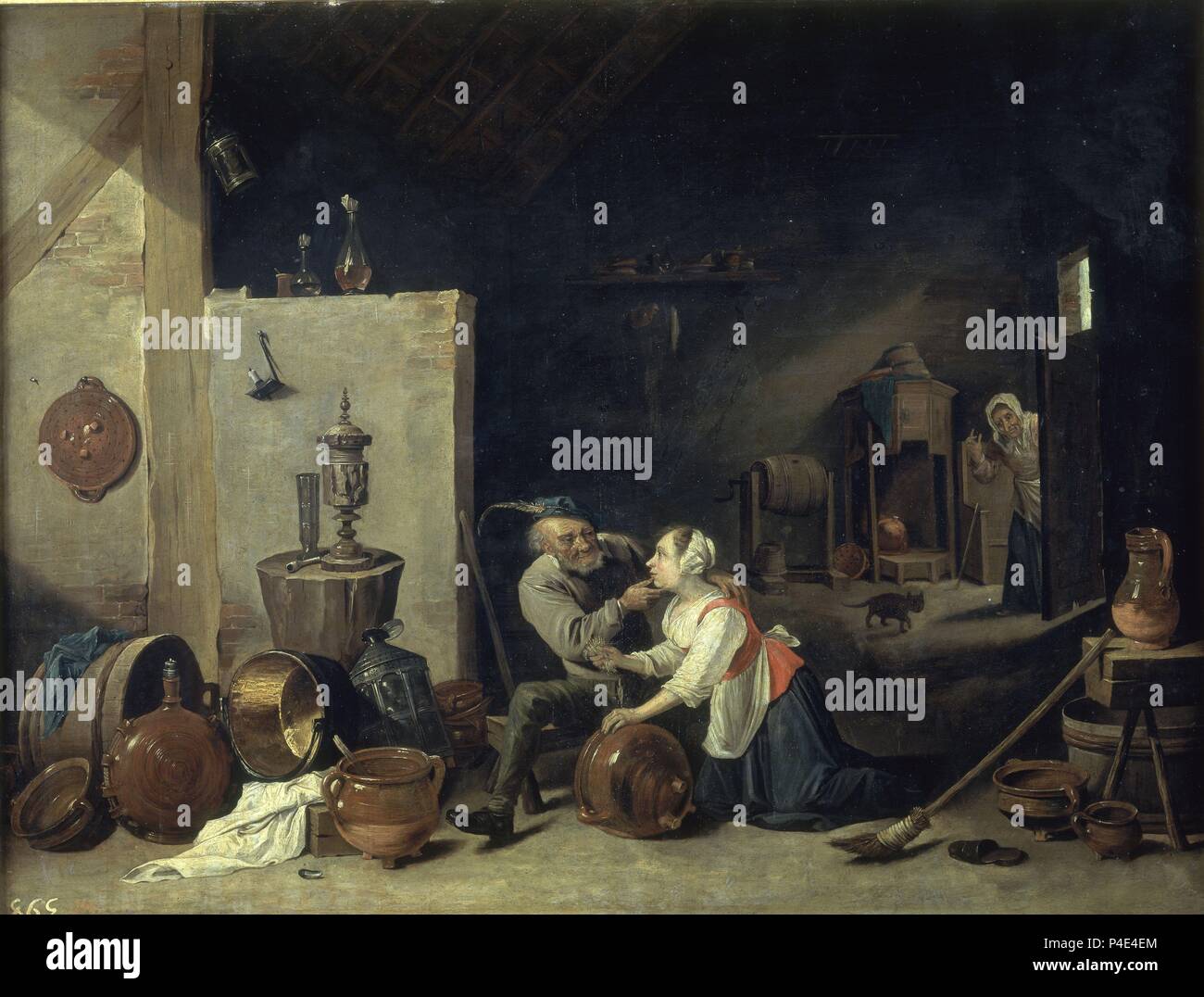 'The Old Man and the Servant', Flemish Baroque, Oil on copper, 49 cm x ...