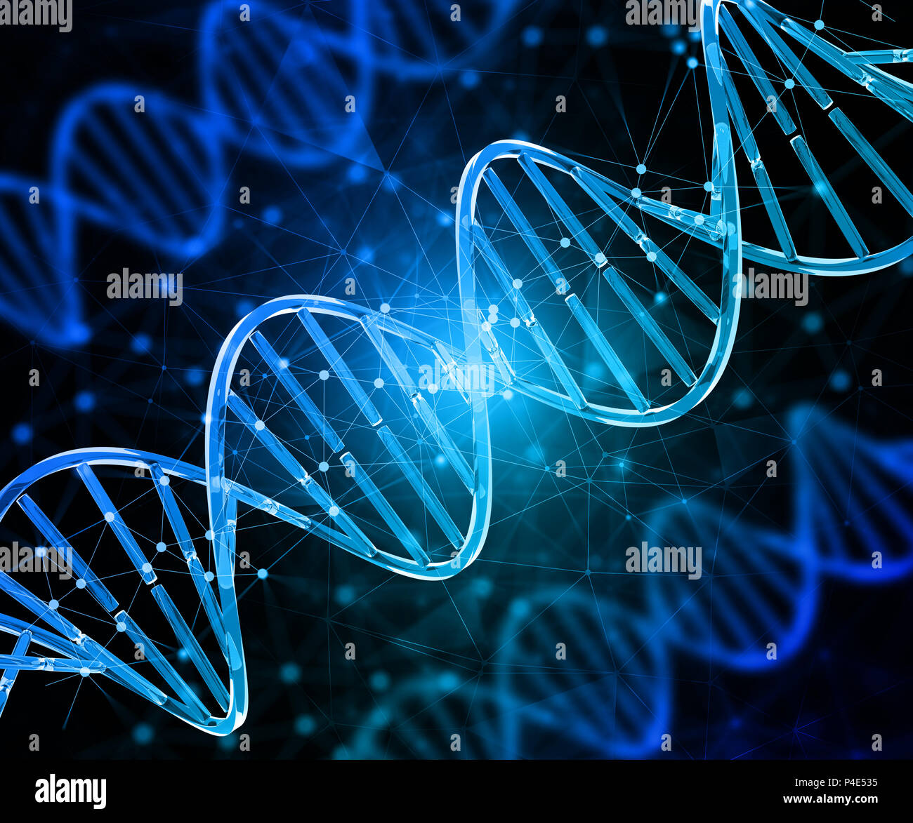3D render of a medical background with DNA strands, connecting dots ...