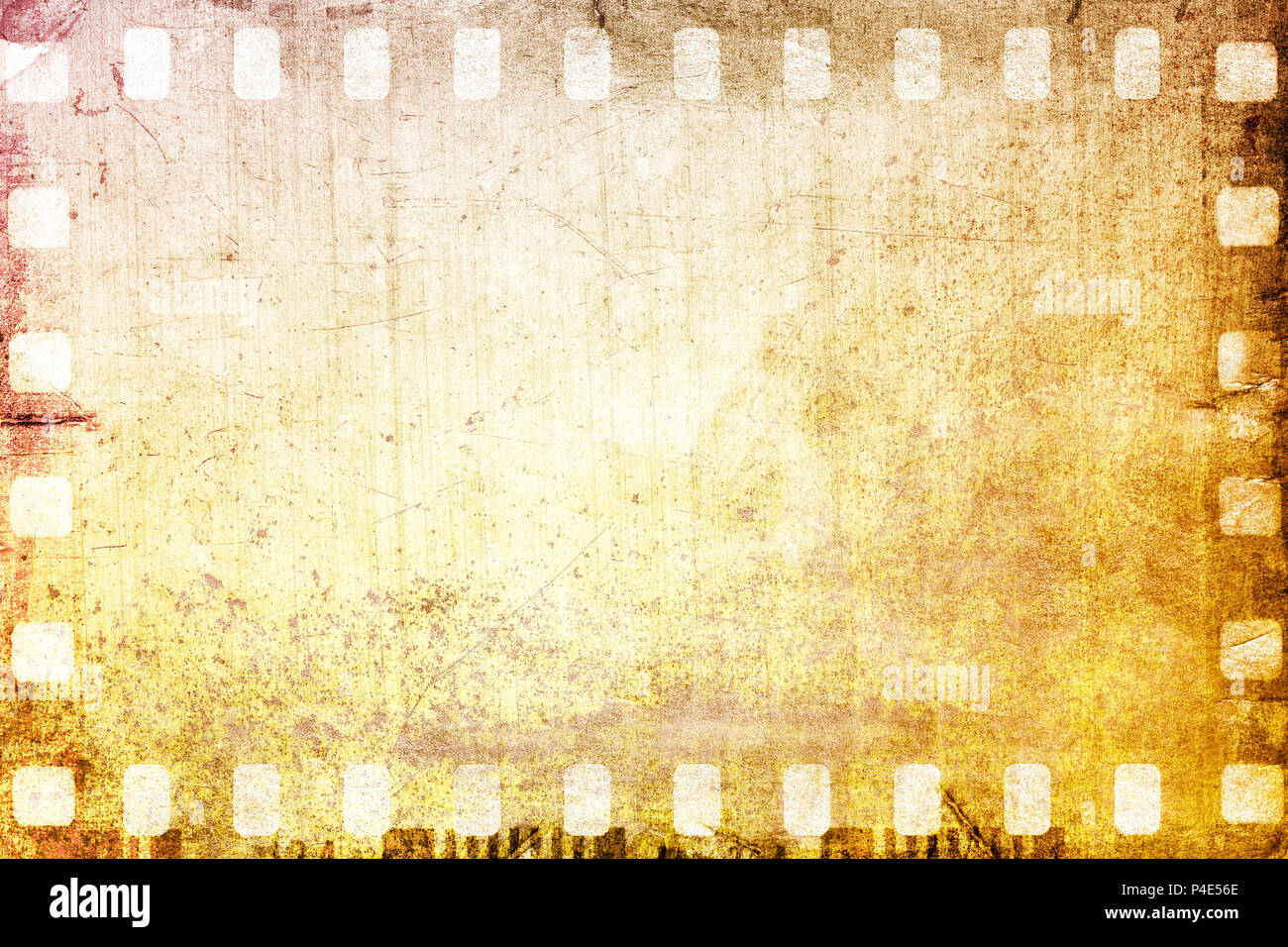 Vintage sepia film strip frame on old and damaged paper background ...