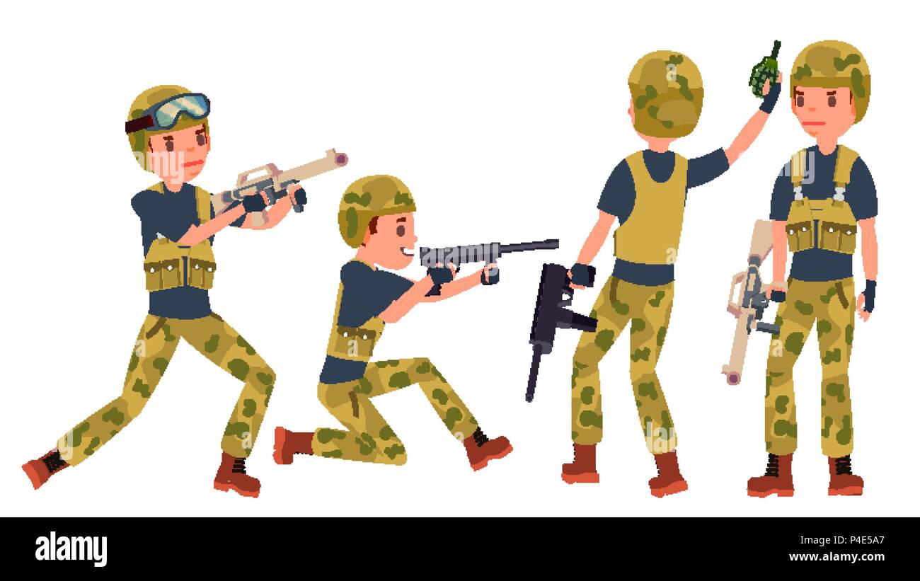 Young Army Soldier Man Vector. Poses. Ready For Battle. Camouflage ...