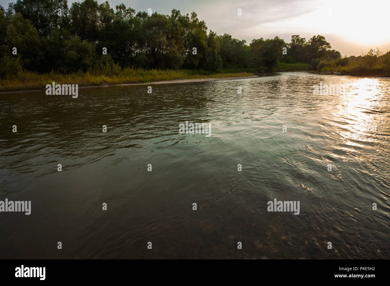 Valley river natural rural landscape view. Beautiful Sunset Stock Photo ...