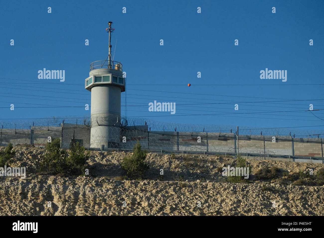 An Israeli military watch tower in road number 443 between Modi'in and ...