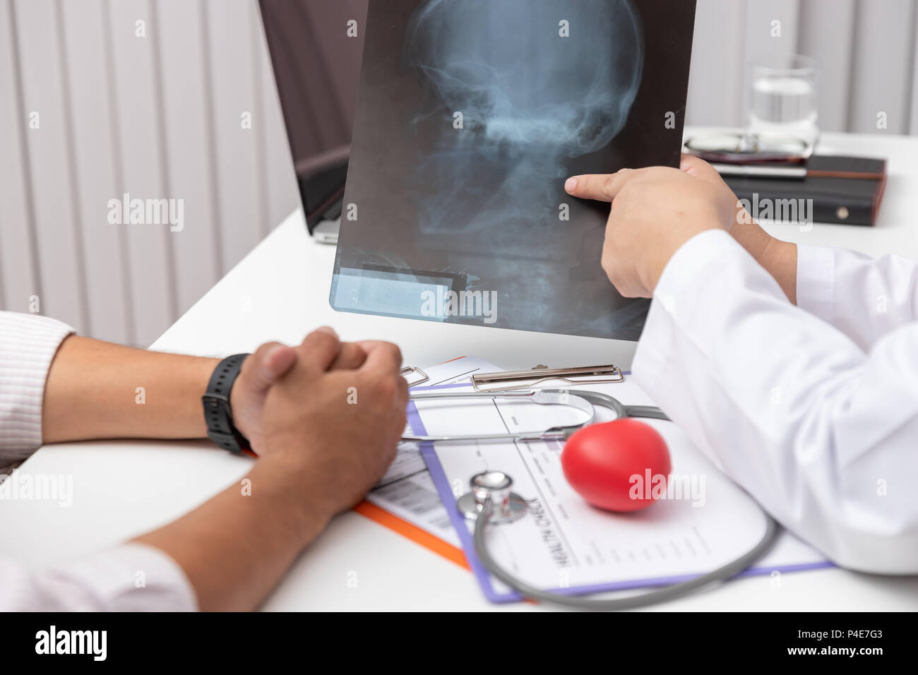 Healthcare and medical concept, Doctor looking head x-ray film and ...
