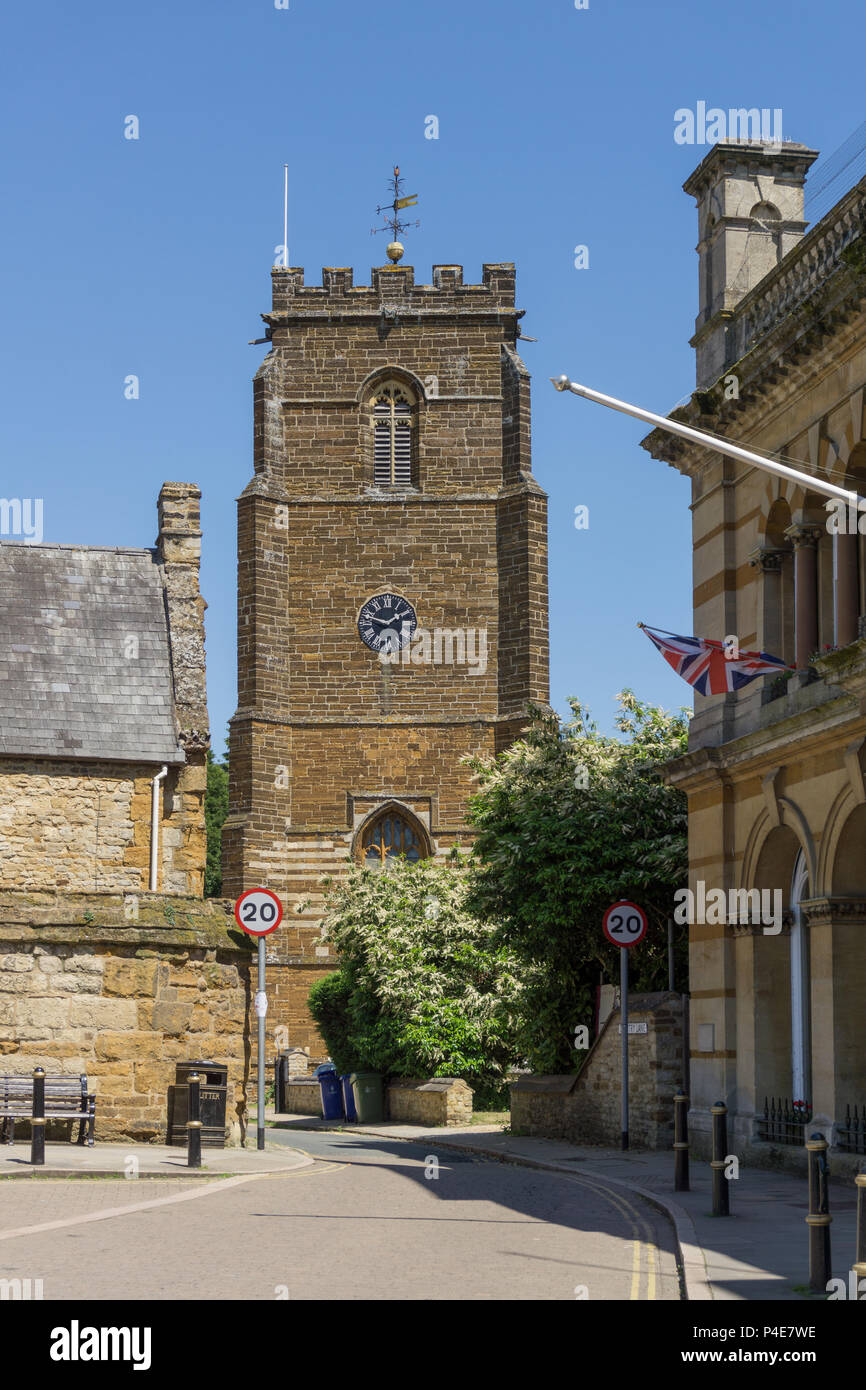 Street scene from the market town of Towcester, Northamptonshire, UK ...