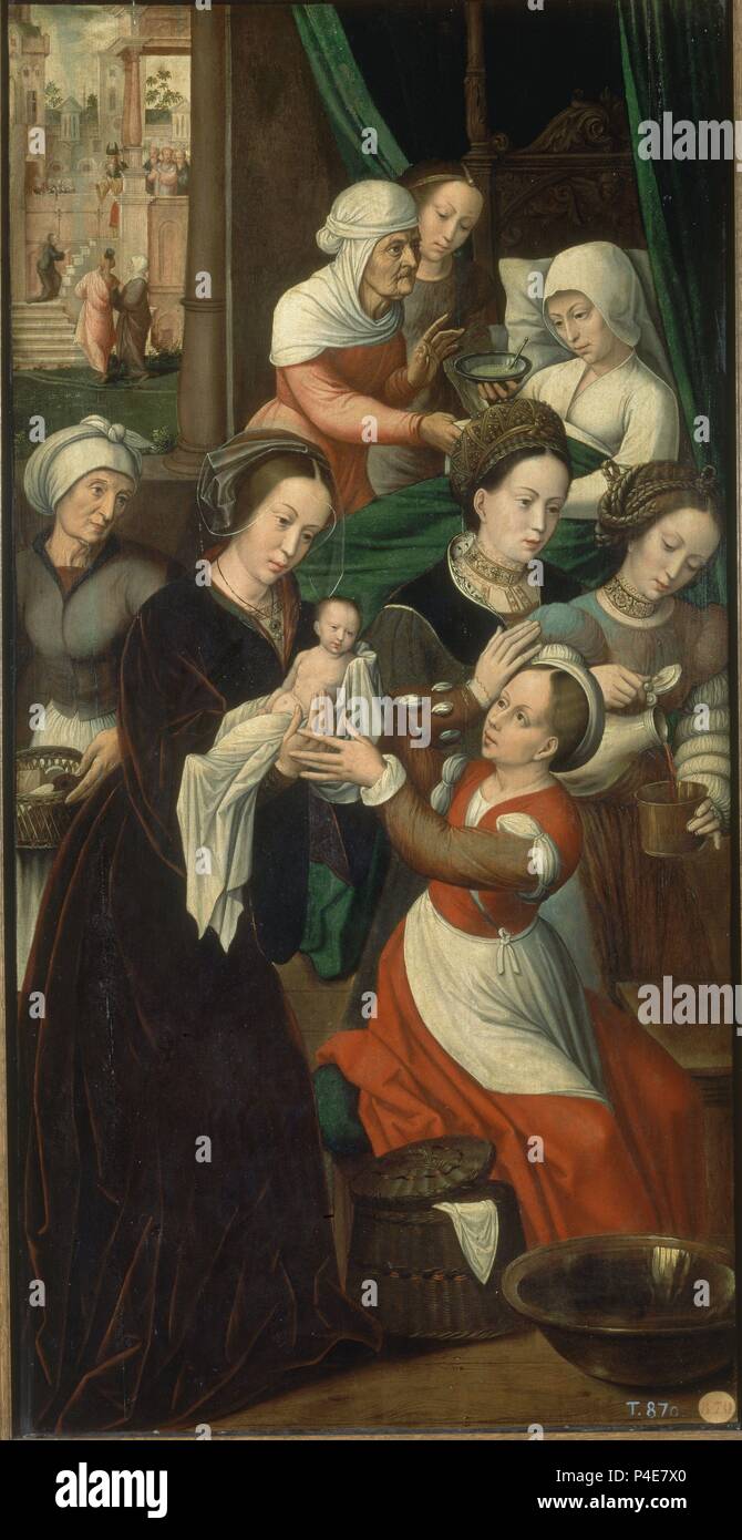 EL NACIMIENTO DE LA VIRGEN - SIGLO XVI - OLEO/TABLA - 115 x 60 cm - NP ...