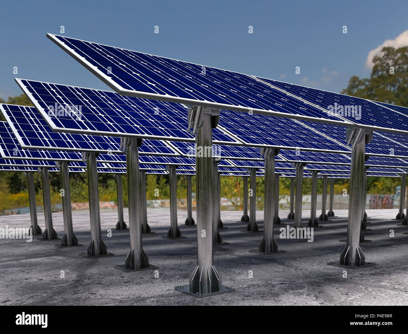 3D render of solar farm Stock Photo - Alamy