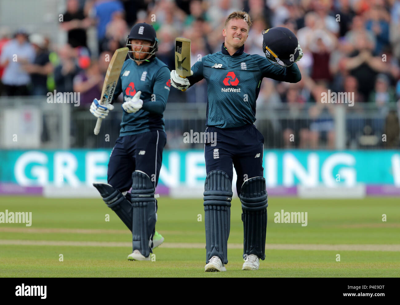 England's Jason Roy celebrates his century during the One Day ...