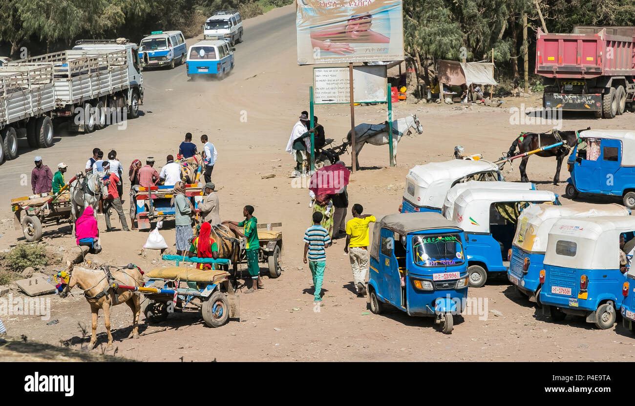 Addis Ababa, Ethiopia, January 30, 2014, Donkey-carts and taxis on the ...