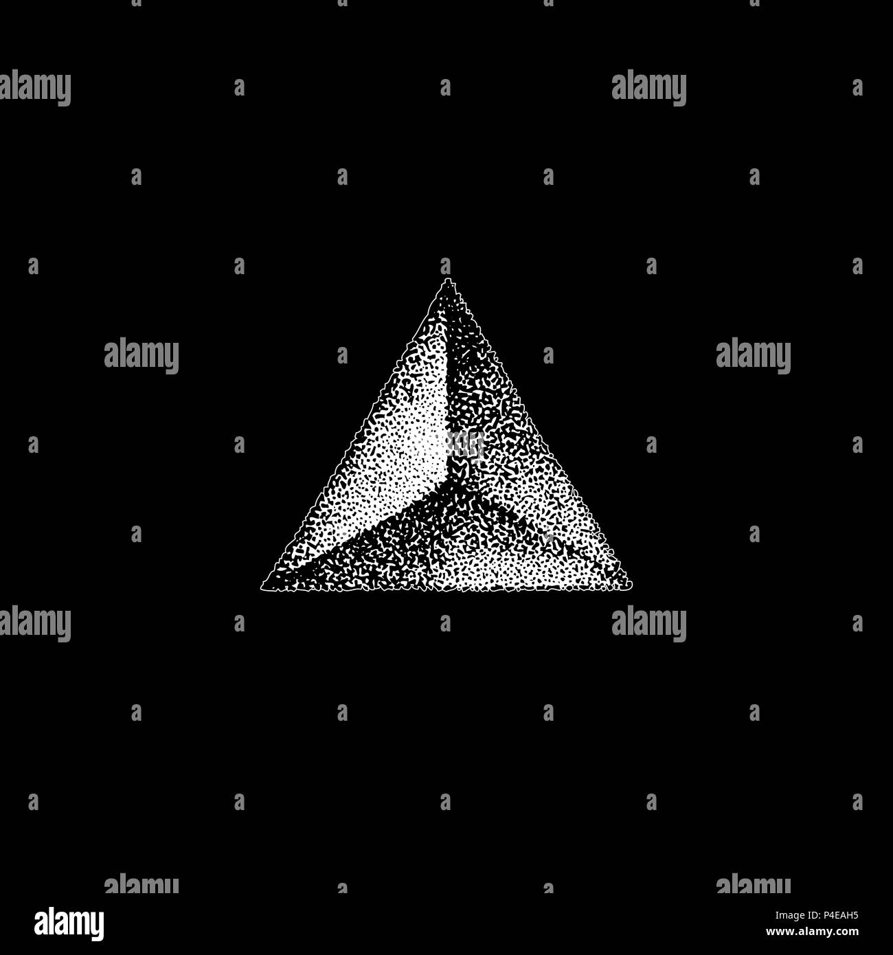 vector monochrome white retro dot art hand drawn triangle prism pyramid ...