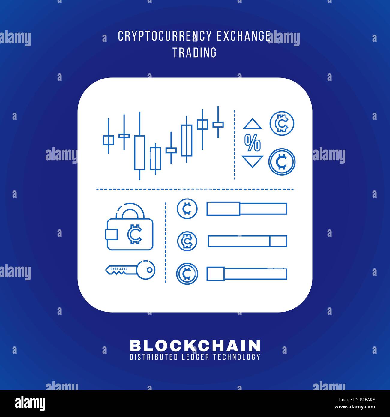vector outline design blockchain cryptocurrency exchange trading principle explain scheme ...