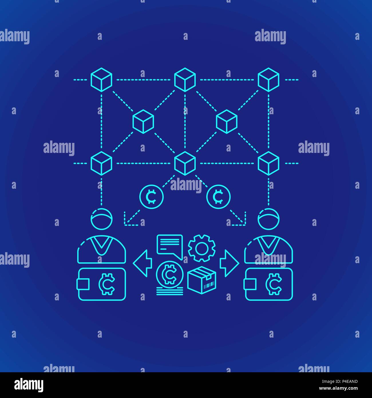 Vector Cyan Outline Design Blockchain Proof Of Importance Algorithm Cryptocurrency Poi Mining