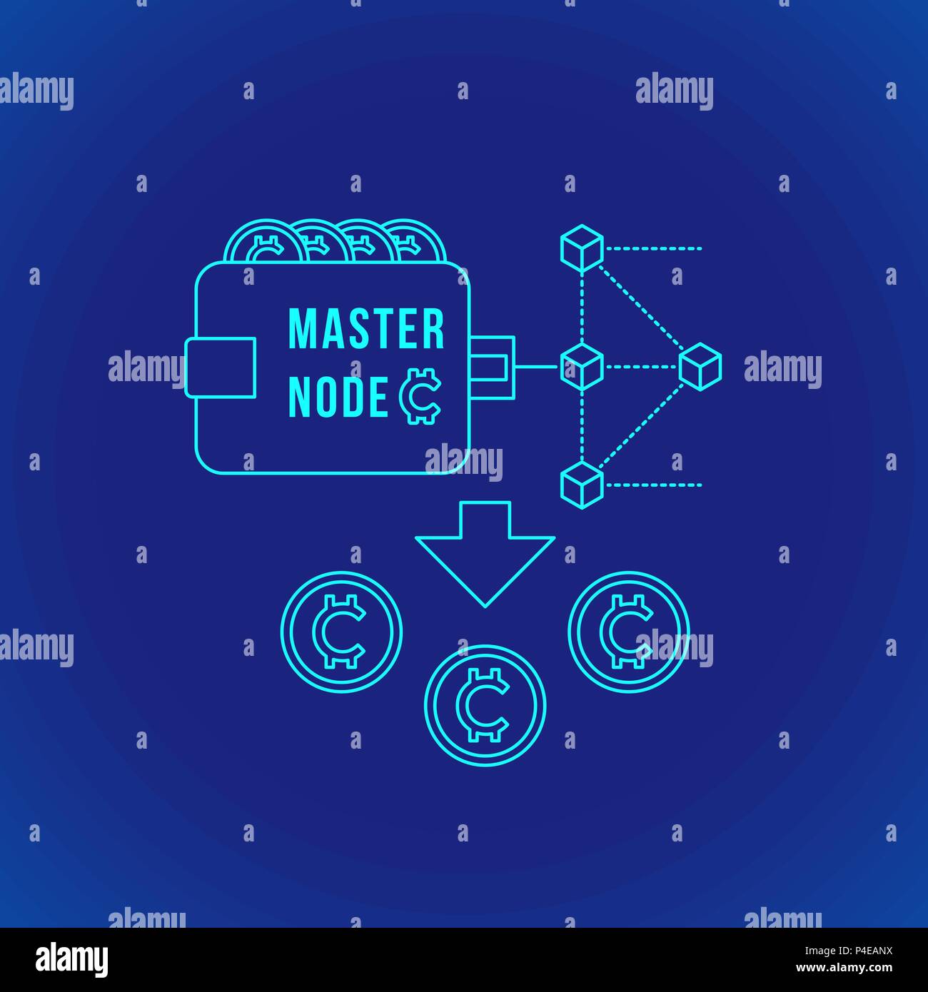 Vector Cyan Outline Design Blockchain Proof Of Stake Algorithm Cryptocurrency Pos Mining