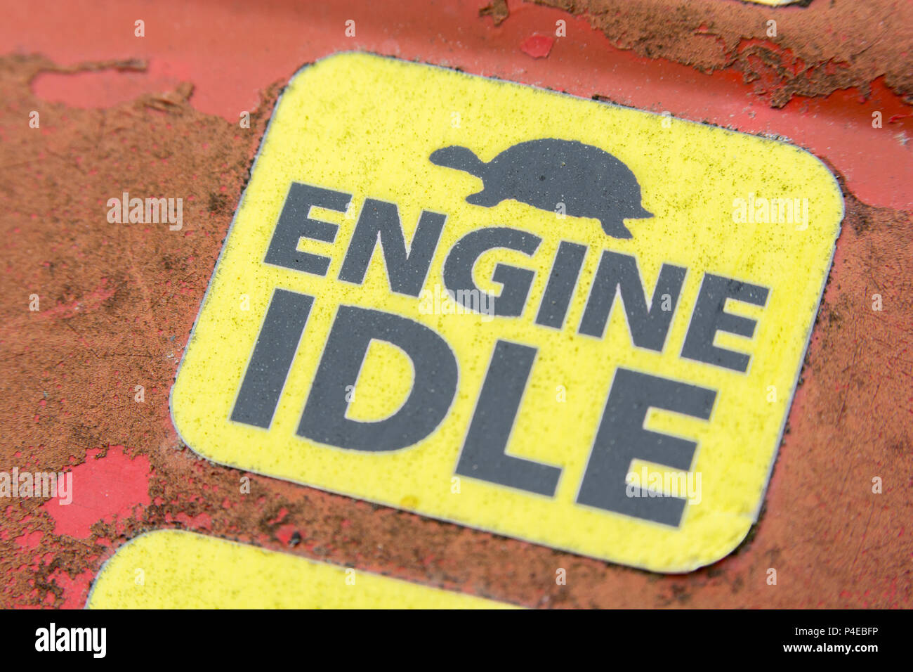 Engine management labels on tractor bodywork. Metaphor for tortoise and ...