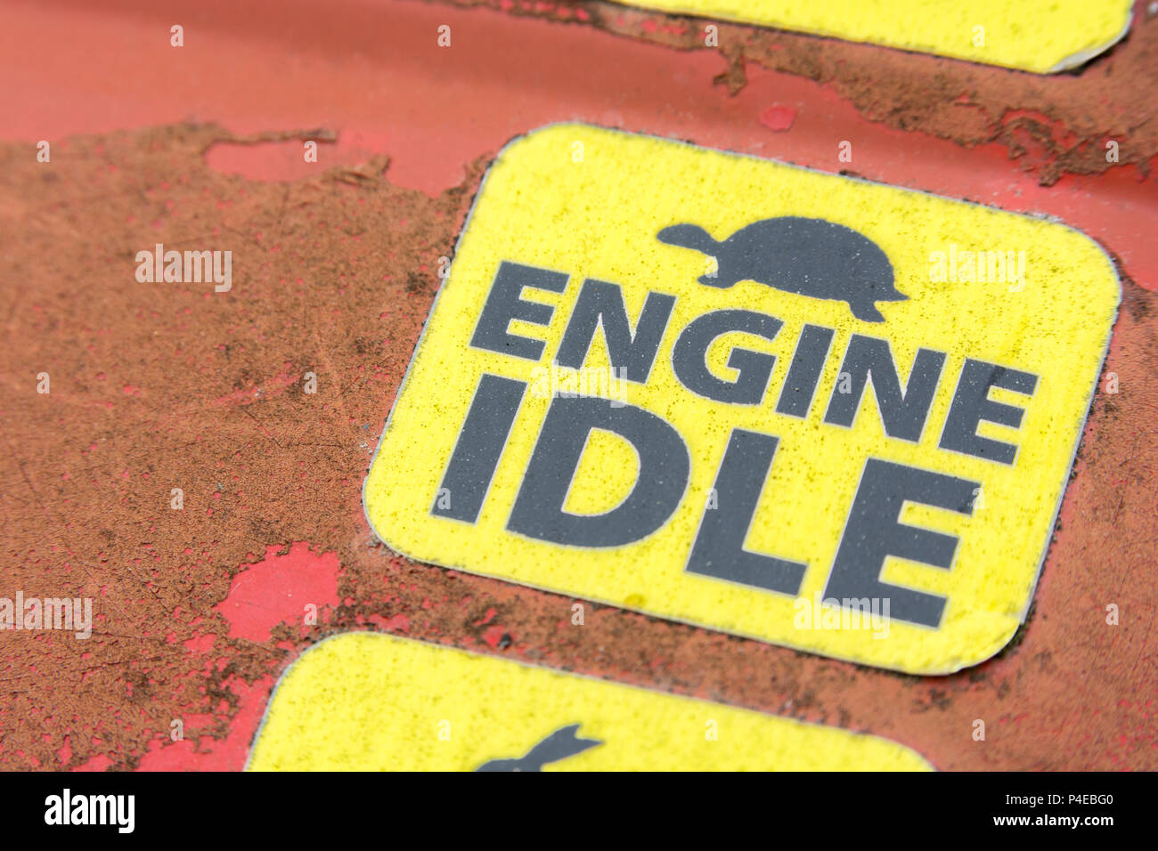 Engine management labels on tractor bodywork. Metaphor for tortoise and ...