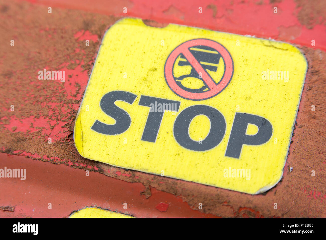 Engine management labels on tractor bodywork. Metaphor for tortoise and ...
