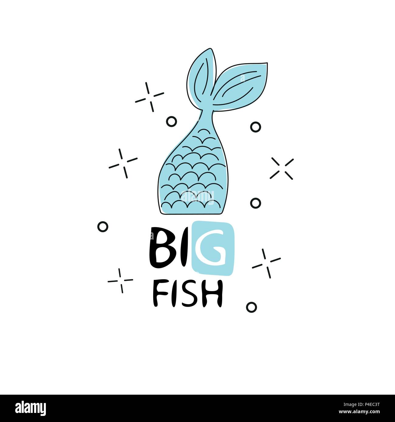 Hand drawn lettering big fish isolated on white. Vector illustration ...
