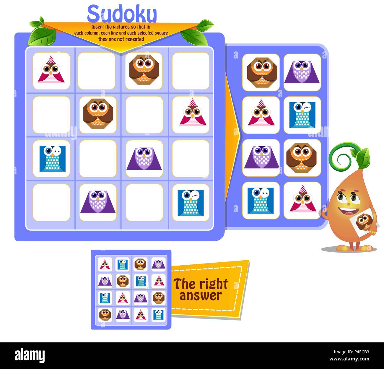 Sudoku game for children with pictures shapes. Kids activity sheet ...