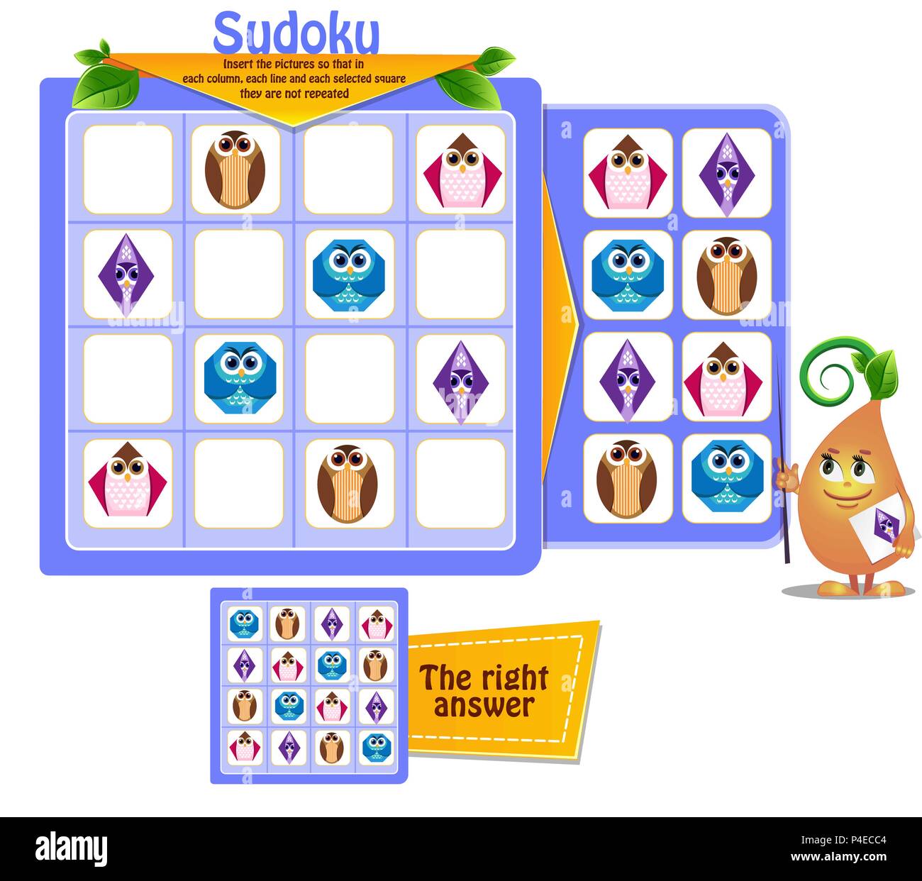 Sudoku game for children with pictures shapes. Kids activity sheet ...